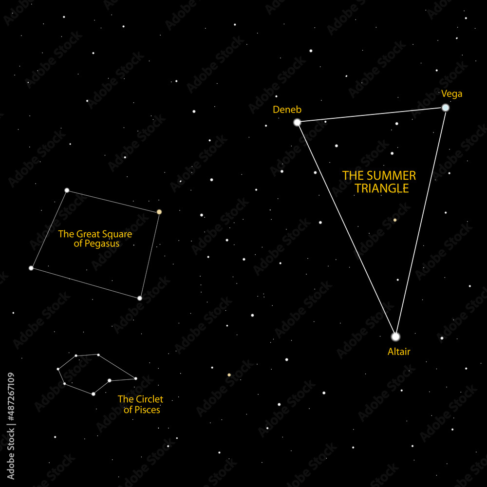 The summer triangle stars chart in the Northern Hemisphere Stock Vector ...