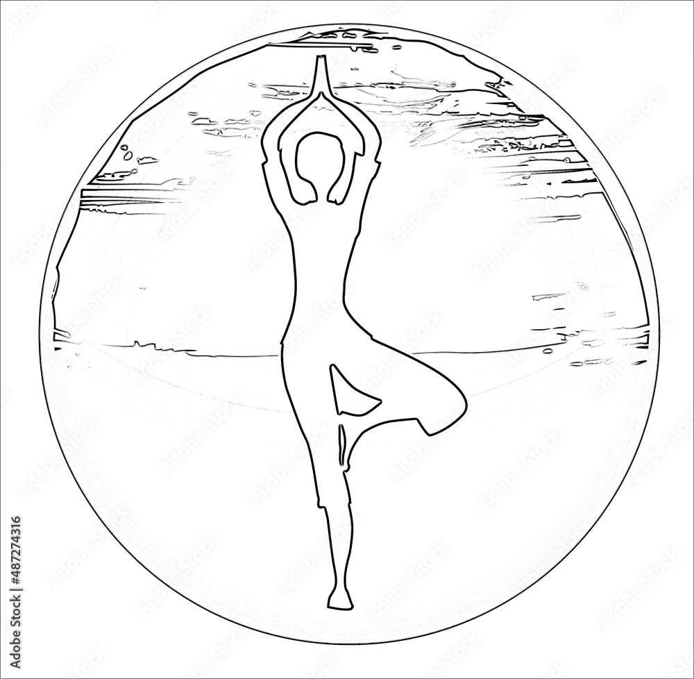 Vrksasana Yoga Outline Stock Illustration | Adobe Stock