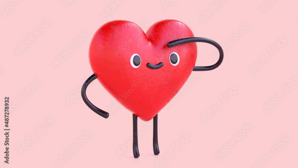 Cartoon cute plasticine heart character look away searching love. 3d ...