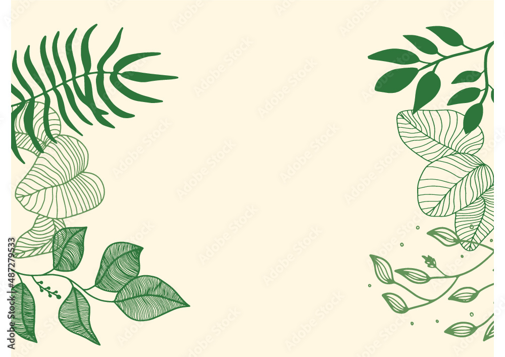 Floral frame borders design background with hand-drawn foliage line art ...