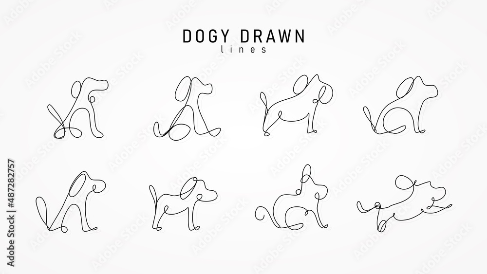 Line design set, pet, dog, art pattern symbol, dog, black line, dog ...