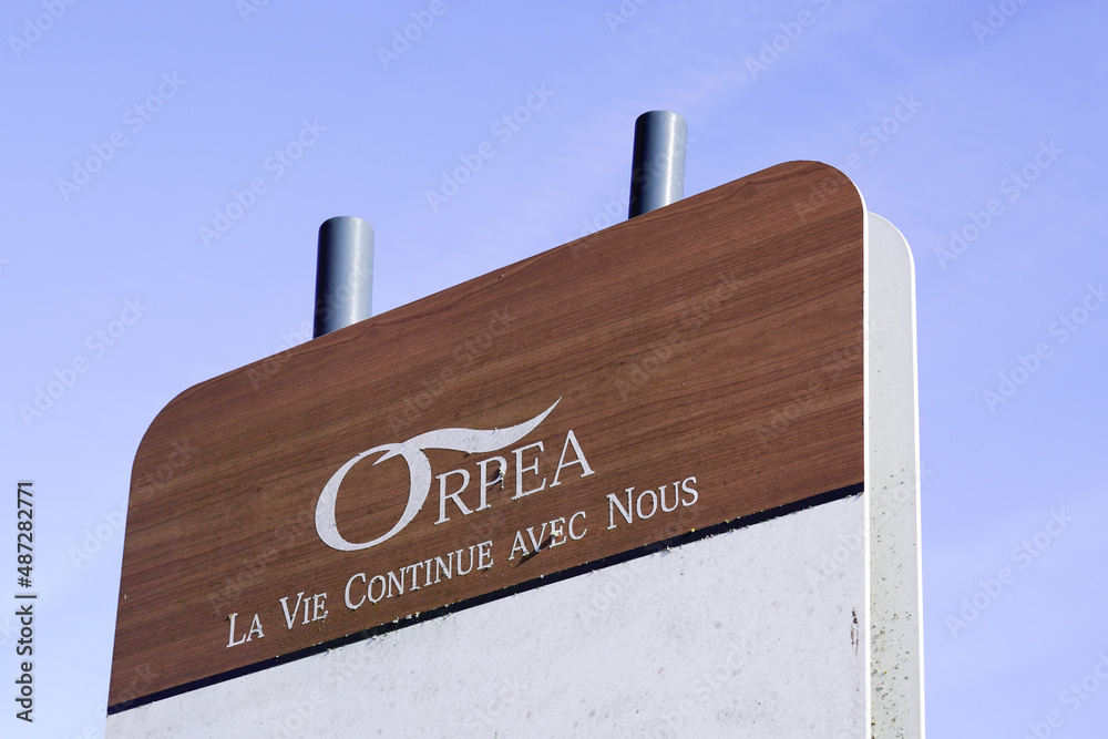 orpea brand text and sign logo of retirement nurse home panel facade ...