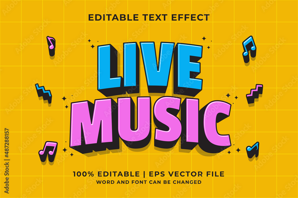 Editable text effect - Live Music 3d Traditional Cartoon template style ...