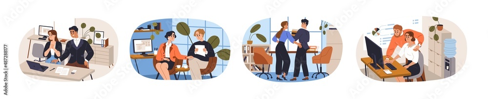 Sexual harassment at work concept. Abuse, bad behavior of men, women at ...