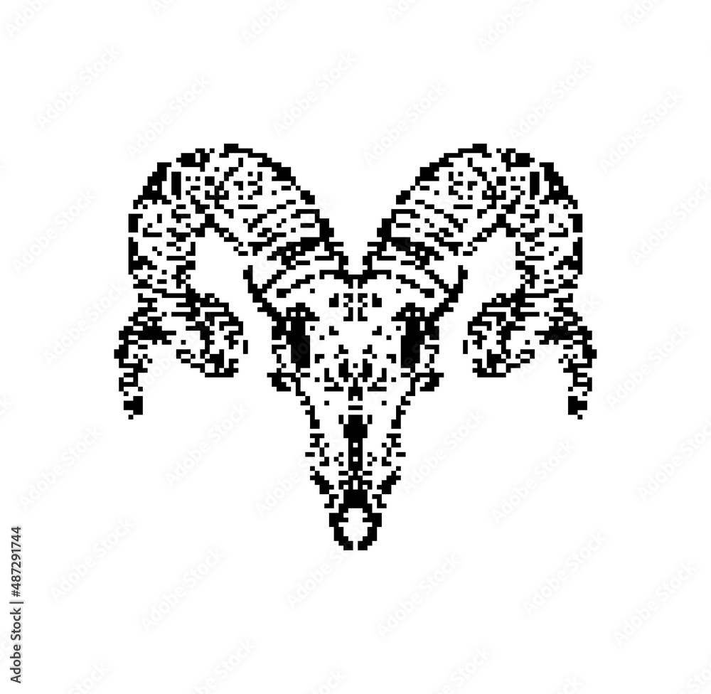 Goat skull pixel art. pixelated Goat head skeleton. 8 bit Vector ...