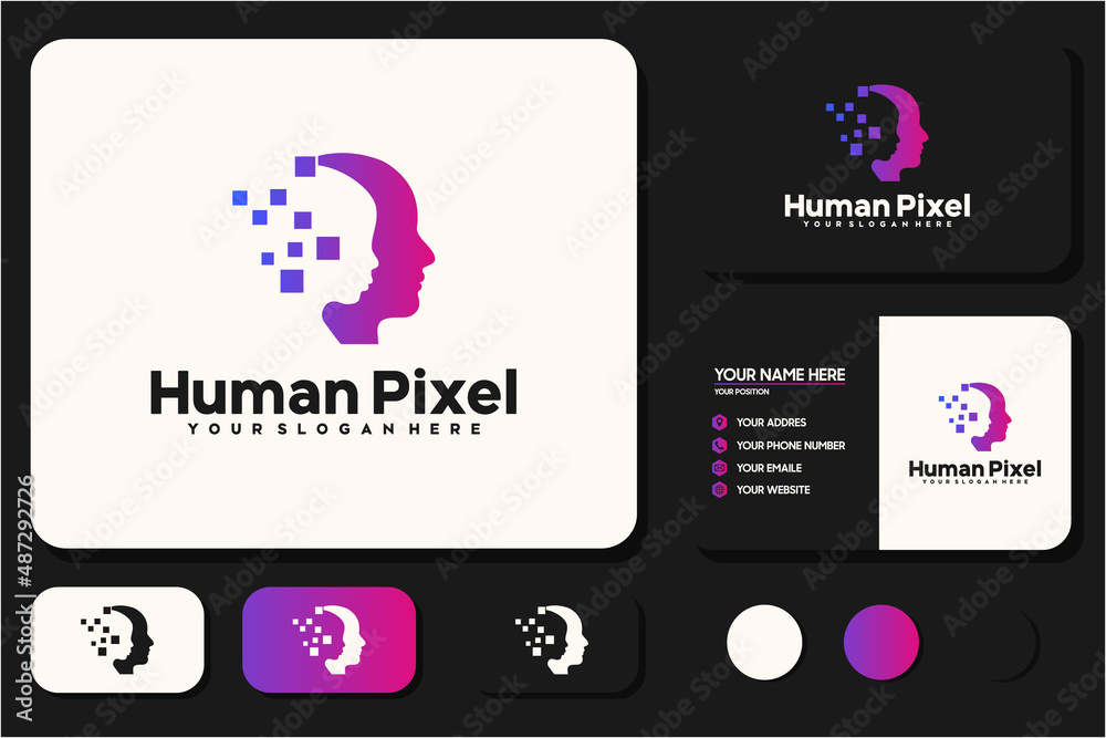 head logo,human head logo with pixel, logo inspiration for your ...