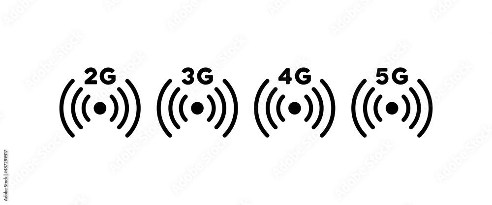 Wireless signal icon set. 2g 3g 4g 5g mobile communication technology ...