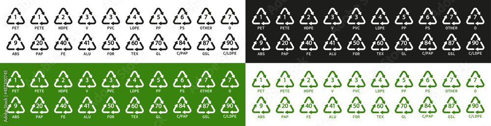 Plastic recycle symbols. Symbols of recycle plastic. Icon of pp, pet ...