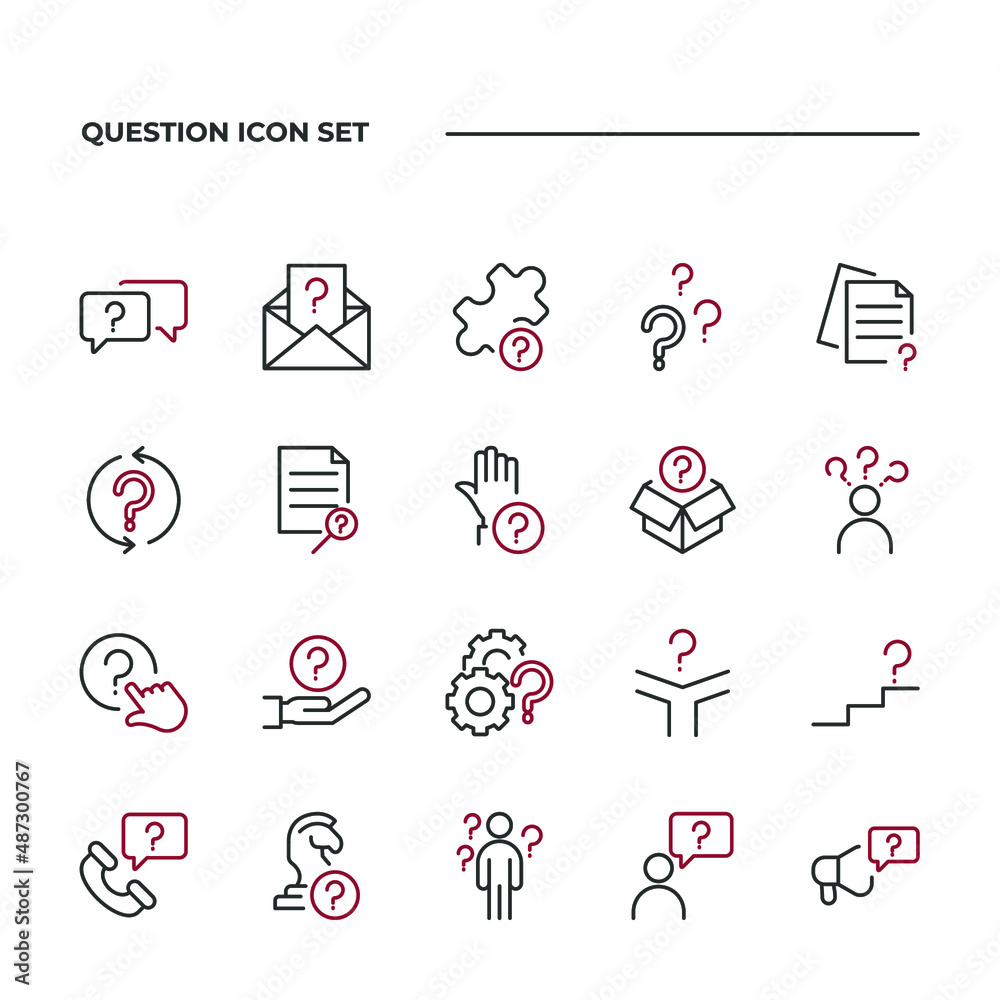 simple set of Question vector icons with editable line styles covering ...