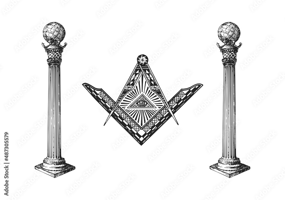 All Seeing Eye and Freemasonry Columns in vector. Stock Vector | Adobe ...