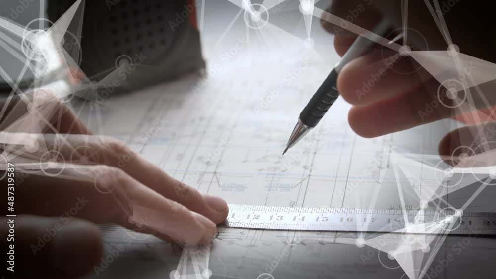 Man makes notes on the blueprints. Idea of the thinking design, mind ...