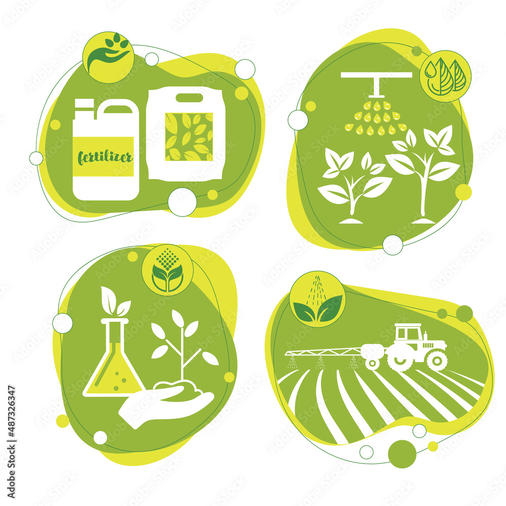 Fertilizer in a bag and canister, tractor fertilizes the soil in the ...
