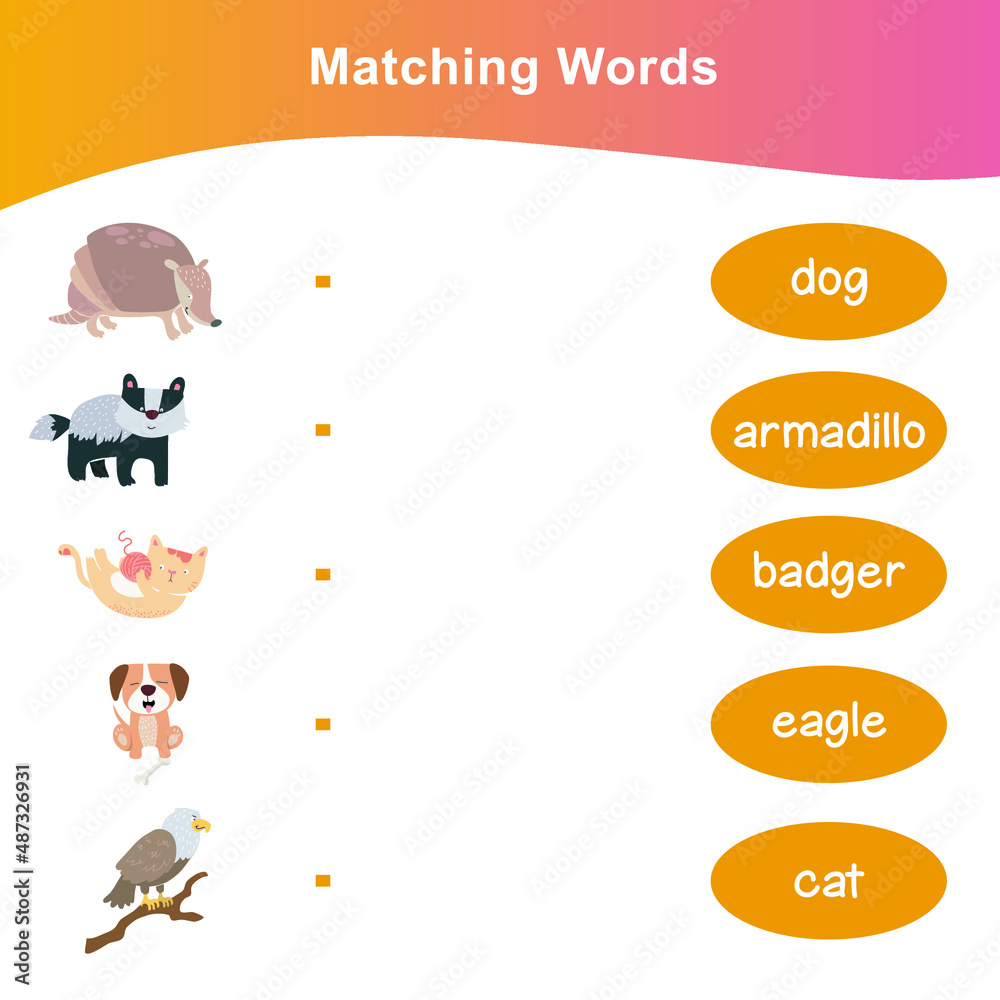 Matching words game animals’ edition. Matching words game for kids ...