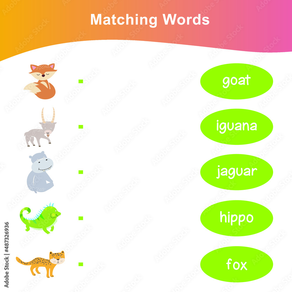 Matching words game animals’ edition. Matching words game for kids ...