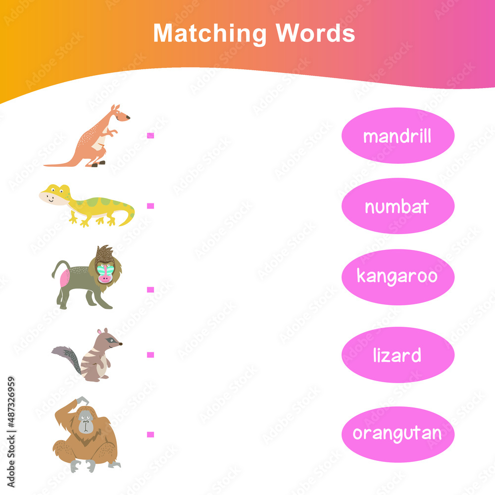 Matching words game animals’ edition. Matching words game for kids ...