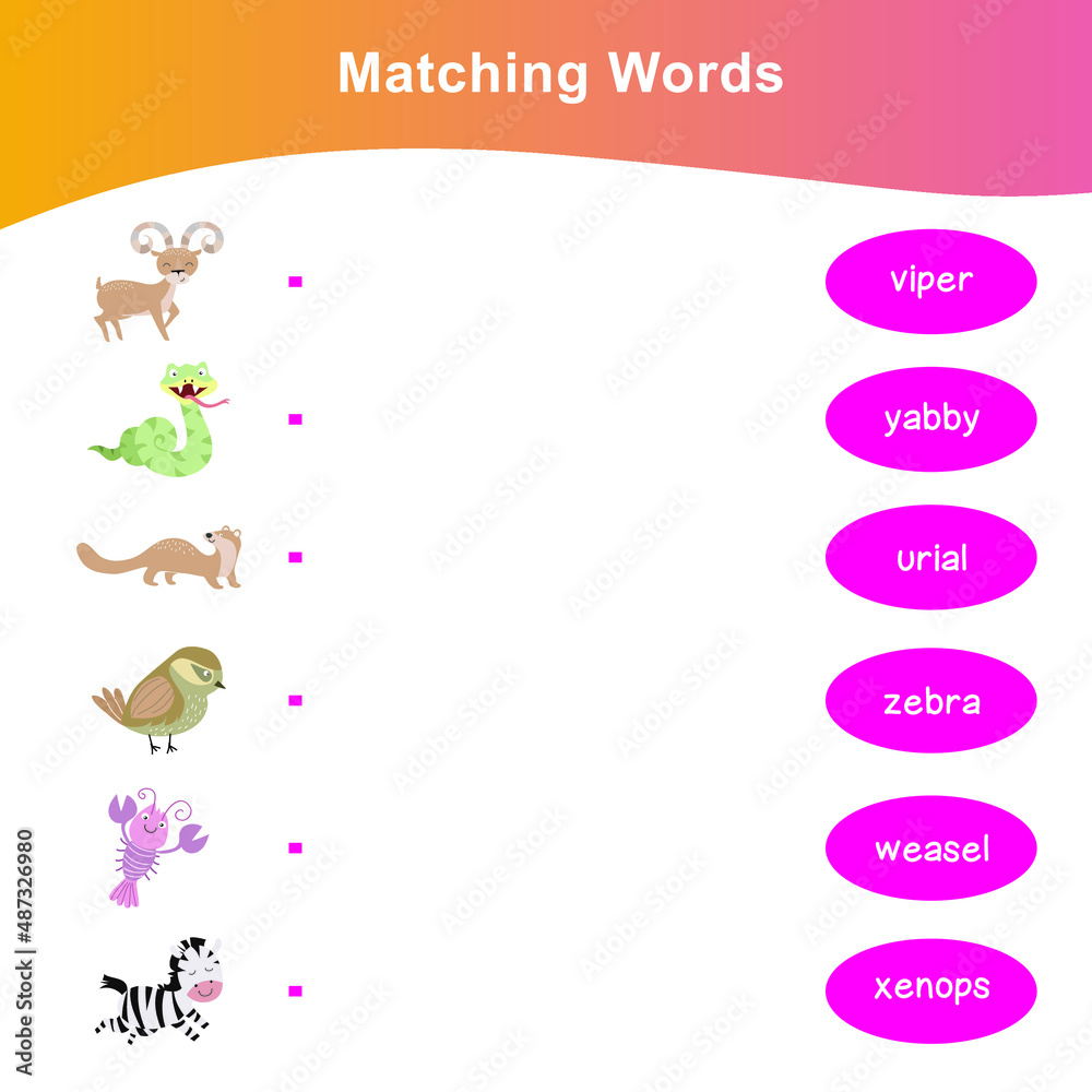Matching words game animals’ edition. Matching words game for kids ...