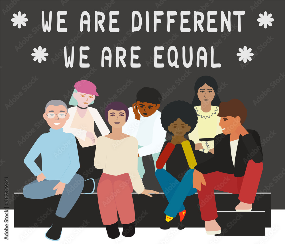 Multi-ethnic group of people. Diversity teenagers Person without arm ...