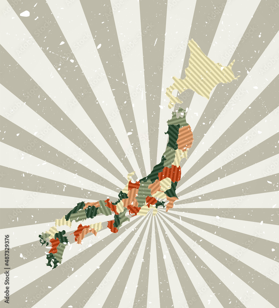 Japan vintage map. Grunge poster with map of the country in retro color ...