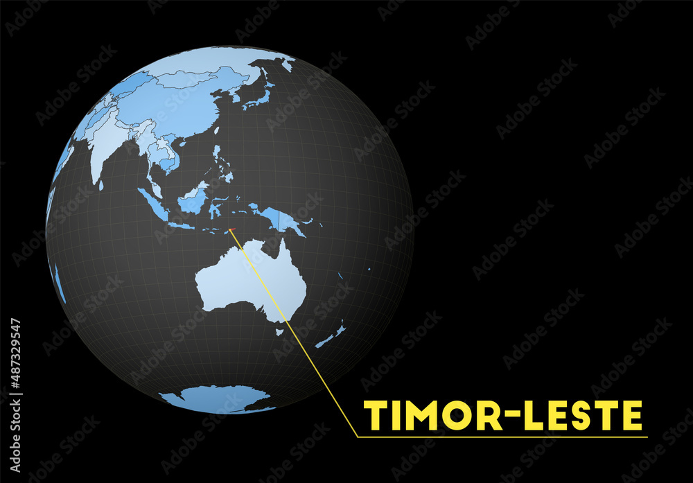 Timor-Leste on dark globe with blue world map. Red country highlighted ...