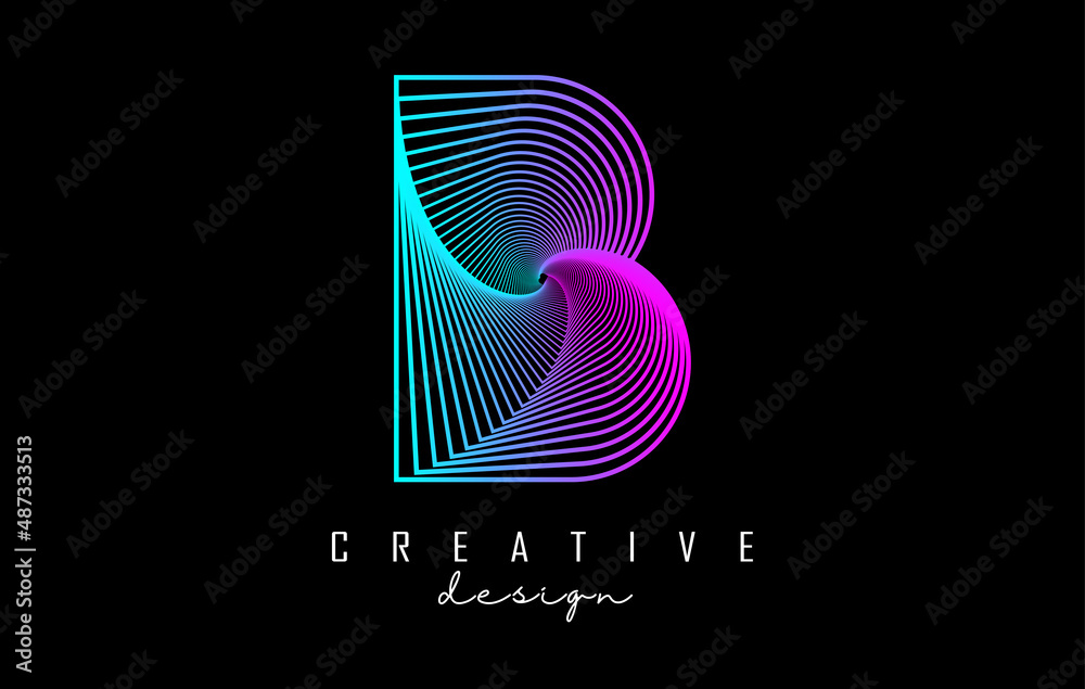 Purple Letter B logo with lines and spiral effect. Vector illustration ...