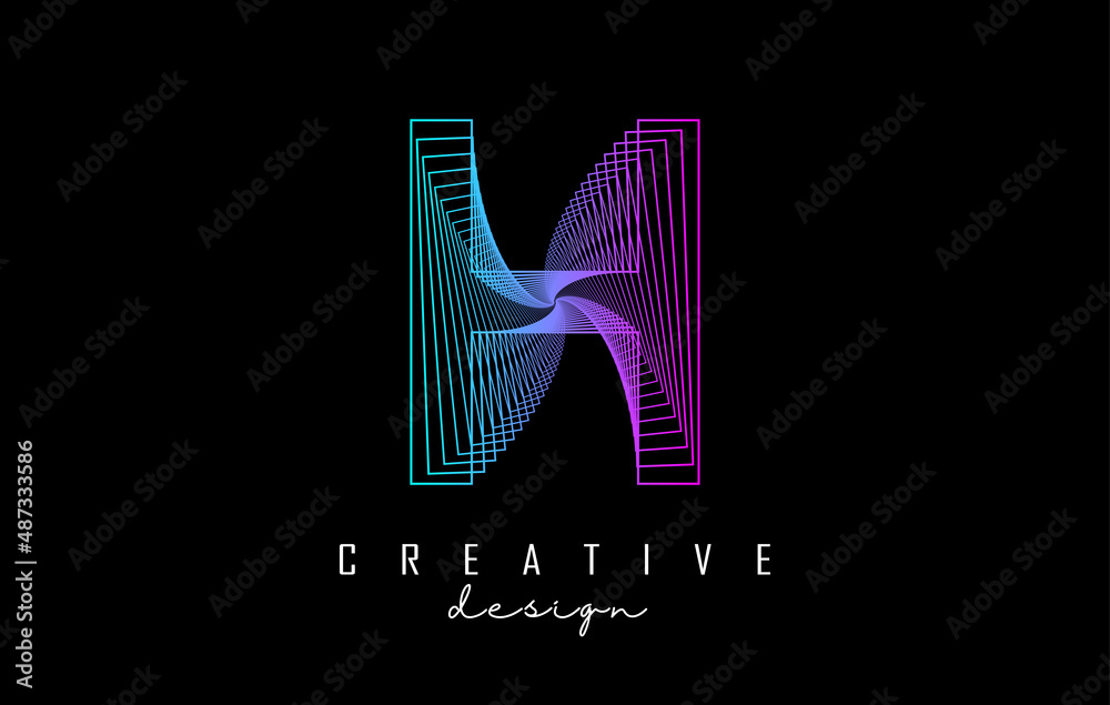 Purple Letter H logo with lines and spiral effect. Vector illustration ...