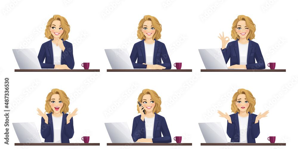 Elegant beautiful business woman using laptop computer sitting at the ...