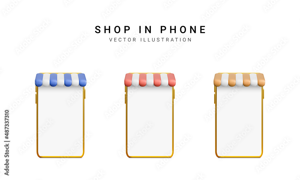 Set of colour 3d realistic store in your phone on white background ...