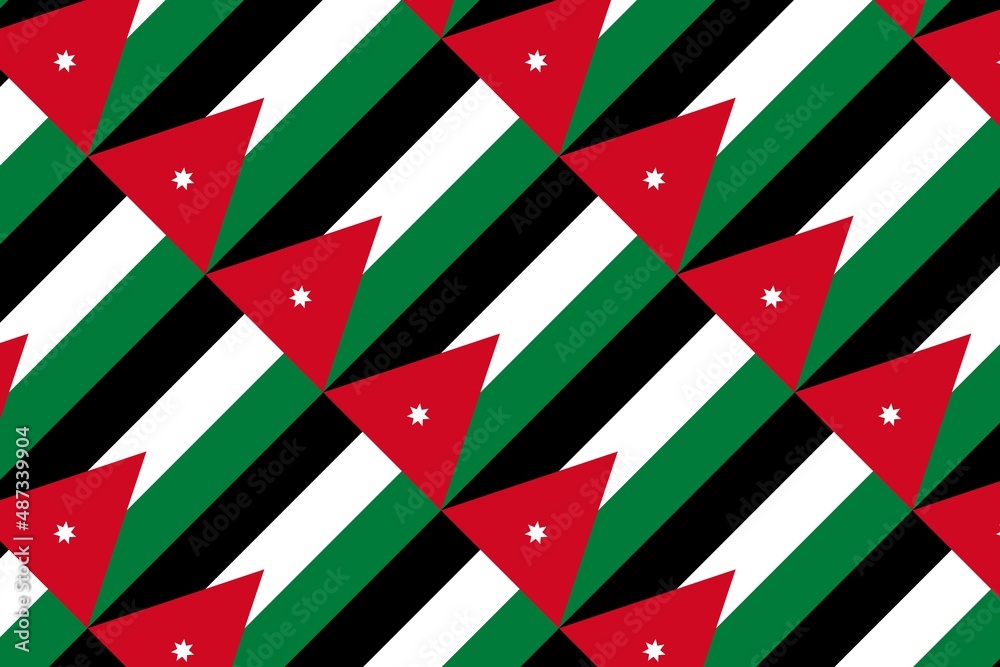 Geometric pattern in the colors of the national flag of Jordan. The ...