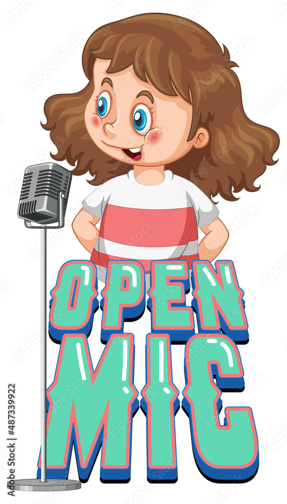 Open mic logo design with singer girl cartoon character Stock Vector ...