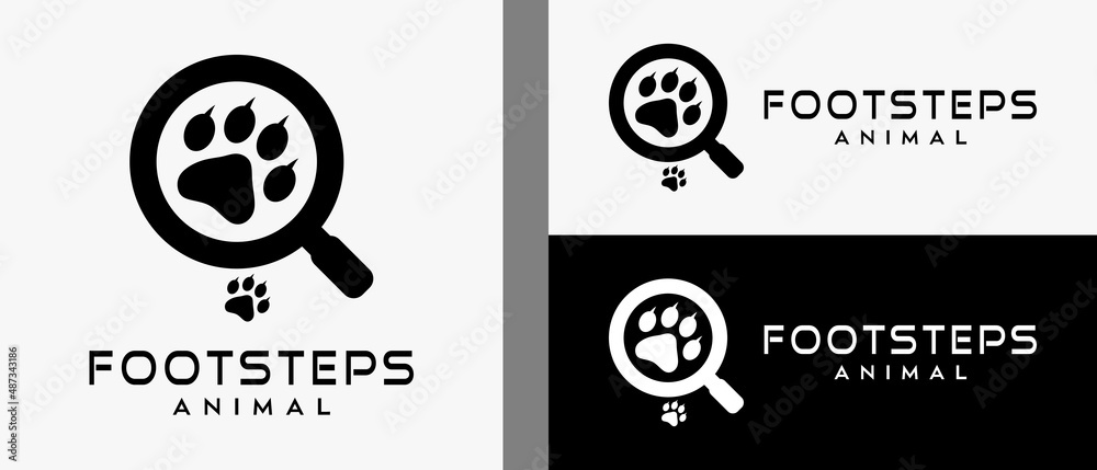 Animal footprints, lion, tiger or cat footprints logo design templates ...