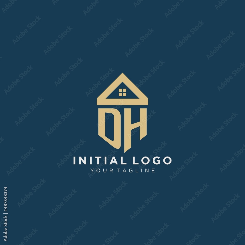 initial letter DH with simple house roof creative logo design for real ...