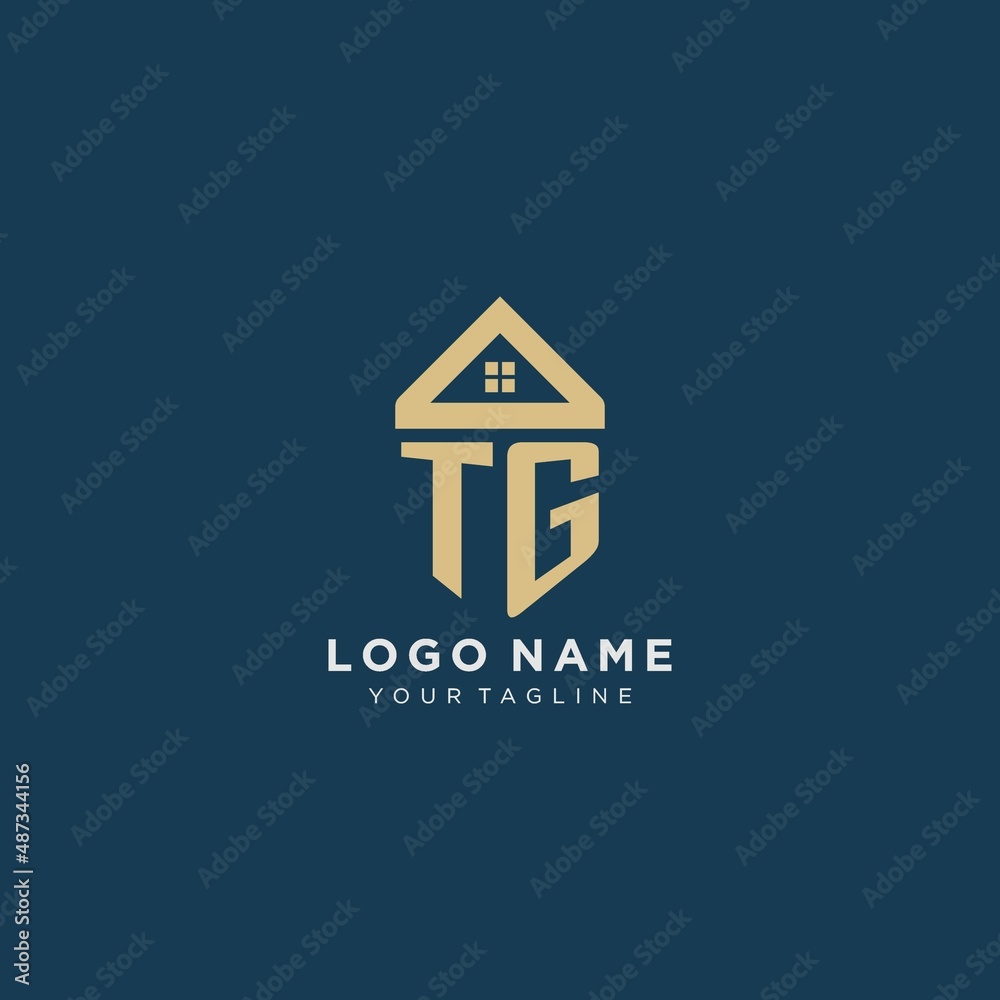 initial letter TG with simple house roof creative logo design for real ...