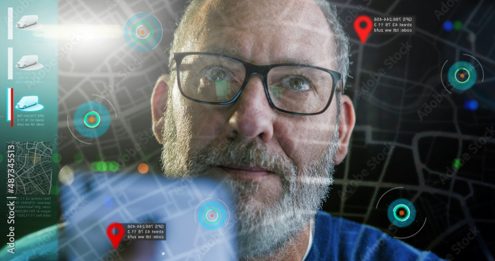 Autonomous car driving on computer screen with technology assistant ...