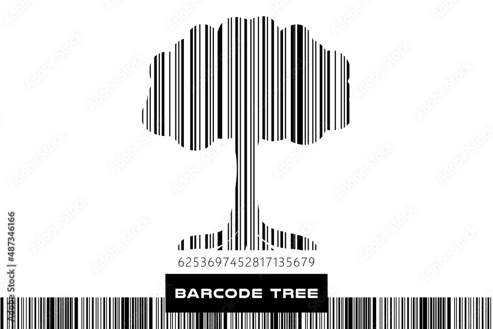 Barcode abstract art design forming a tree shape in black and white ...