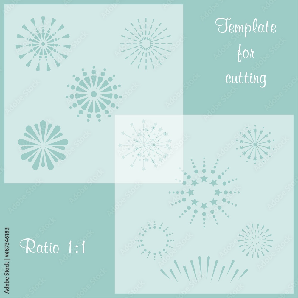 Set of 2 stencils. Collection of fireworks. Template for laser, plotter ...