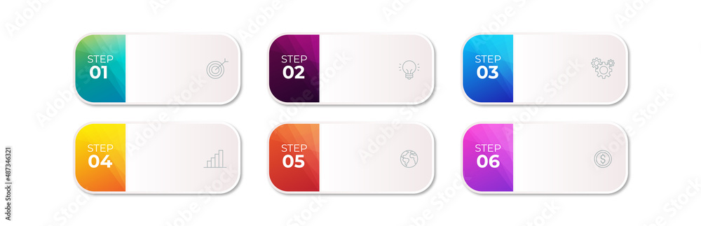 Vetor de Line step infographic. 6 options workflow diagram, circle timeline number infograph ...
