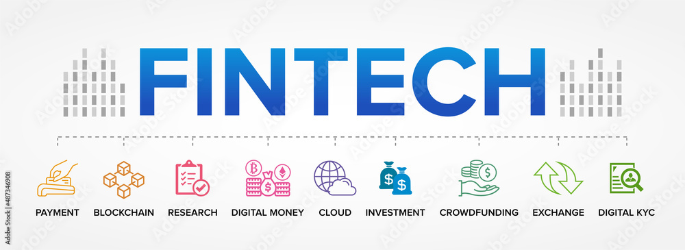 Fintech - Financial Technology process vector icons set infographics ...