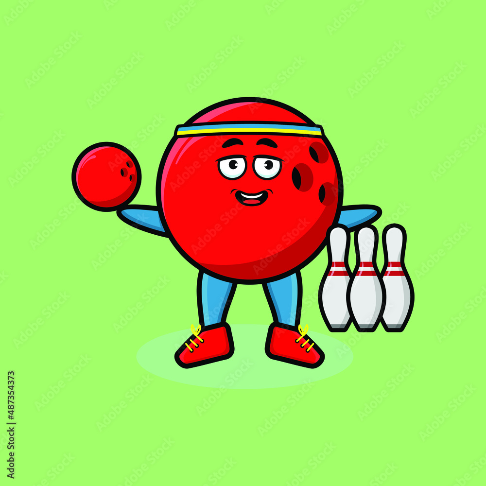 Cute cartoon bowling ball character playing bowling in 3d modern style ...