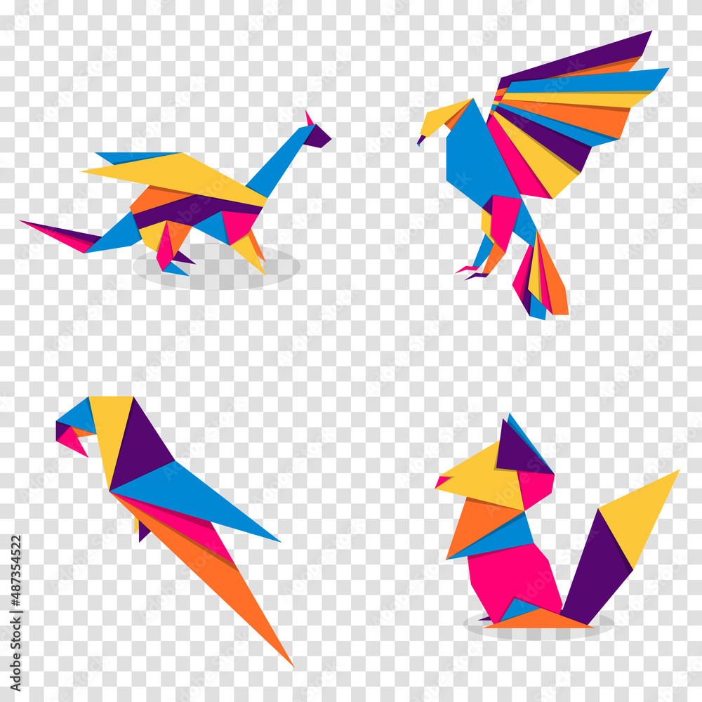 Animal origami collection. Animal origami vector. Abstract animals logo ...