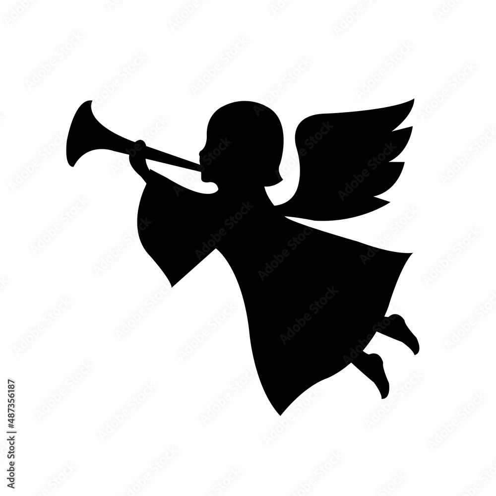 Silhouette Angel Trumpet Isolated White Background , Vector ...