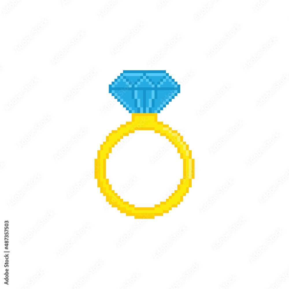 pixel diamond ring icon vector pixel art brilliant ring for 8 bit games ...