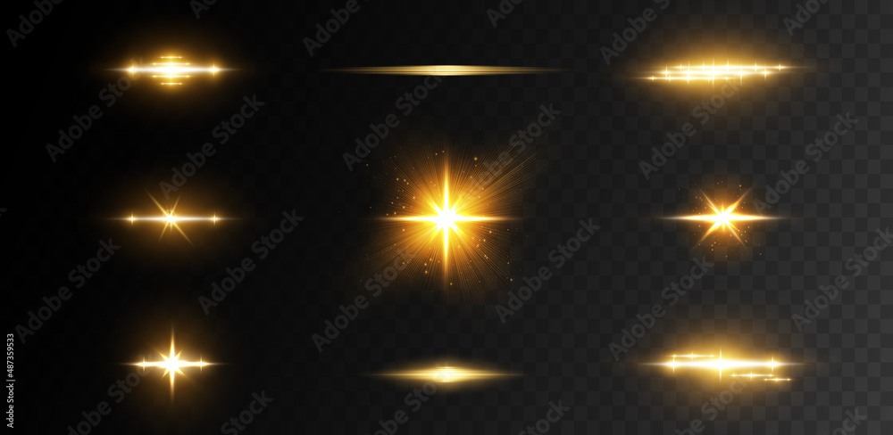 Shining light effects isolated on transparent background, glare, lines ...
