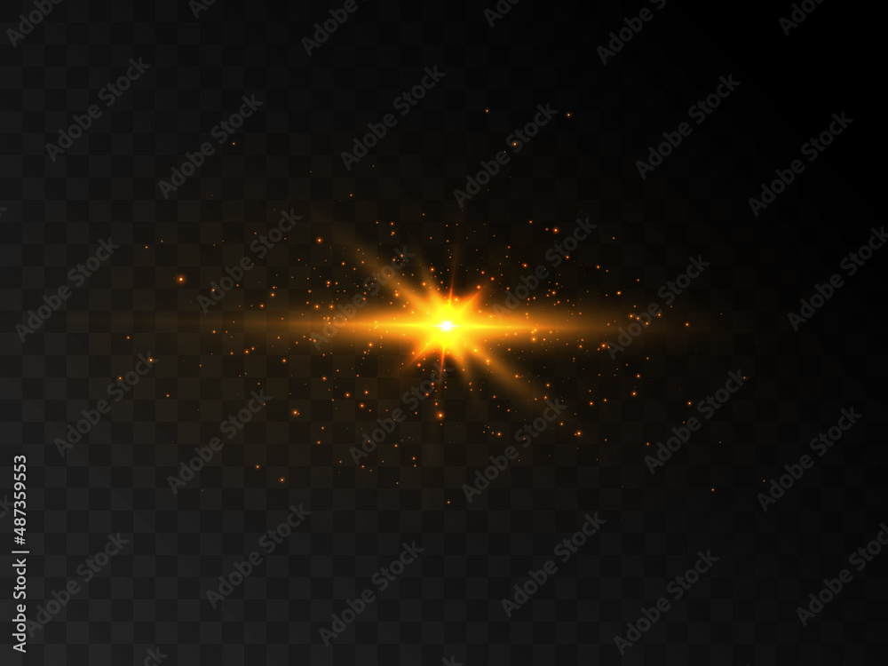 Shining light effect isolated on transparent background, yellow light ...