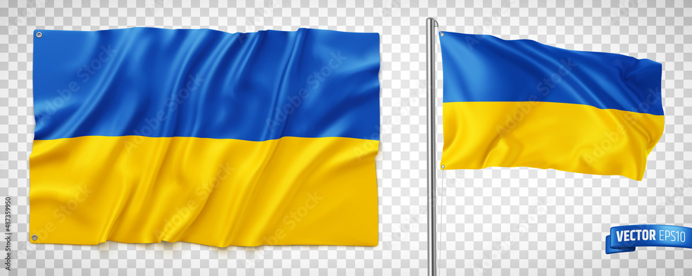 Vector realistic illustration of Ukrainian flags on a transparent ...