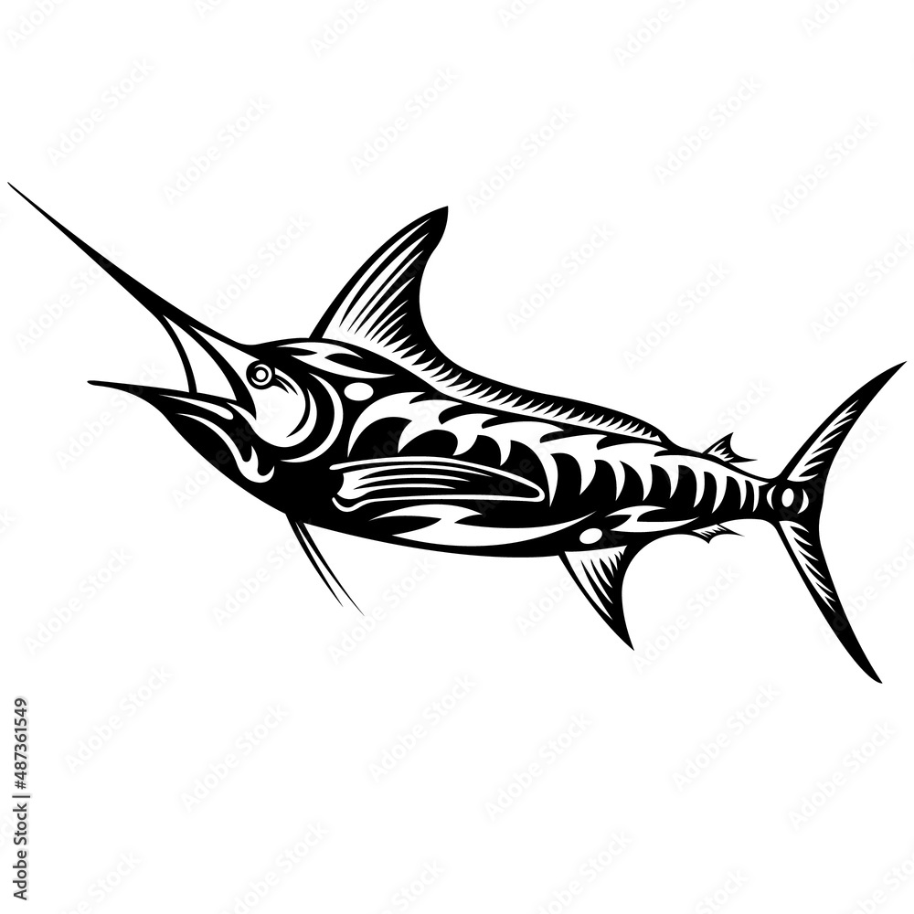 Exotic, decorative fish sword. Emblems for t-shirts, logo or tattoo ...