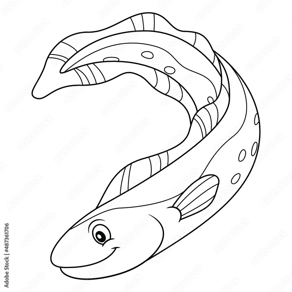 Eel art illustration. Happy smiling face. Cheerful fish mascot and ...