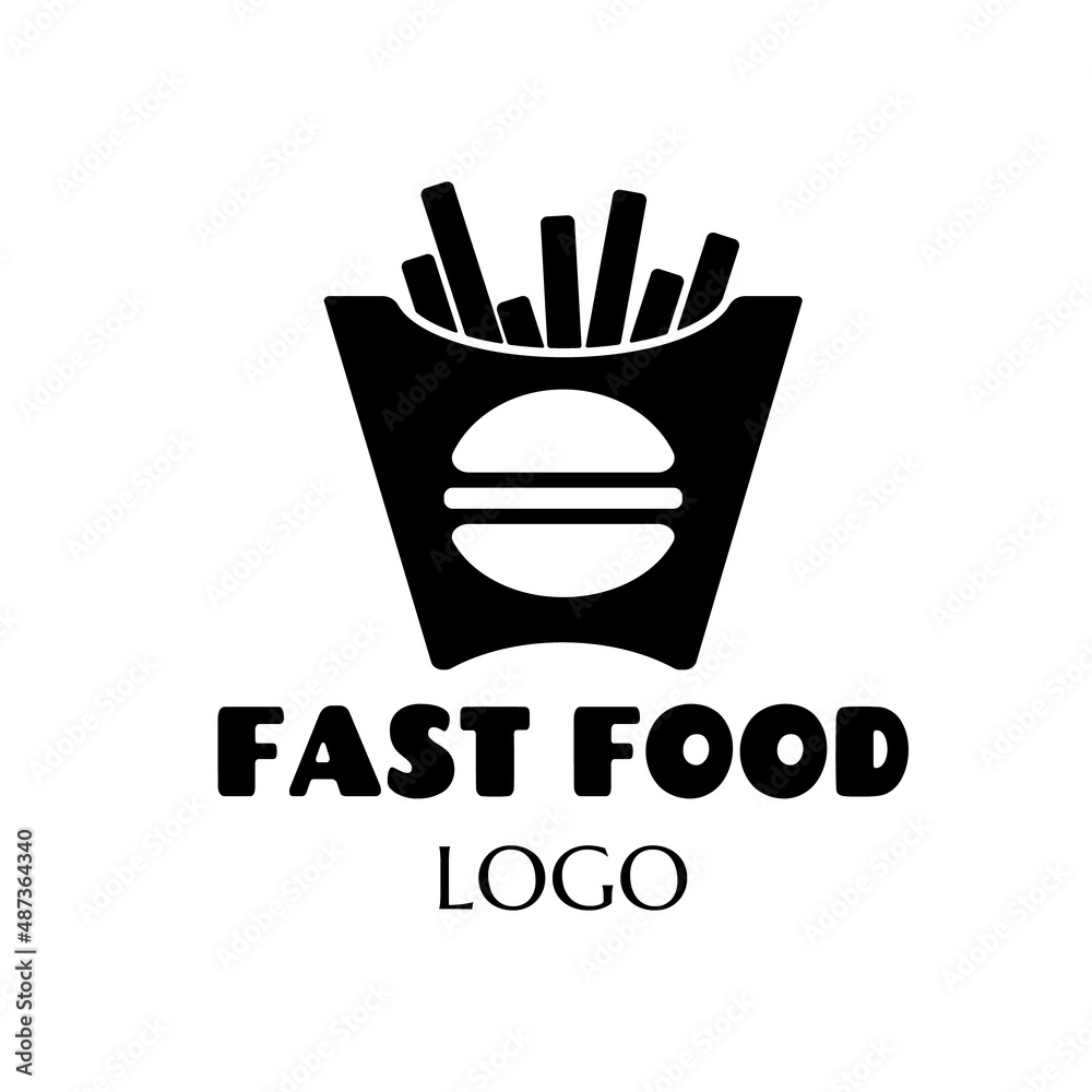 fast food vector logo sticker with text, french fries, burger. label ...