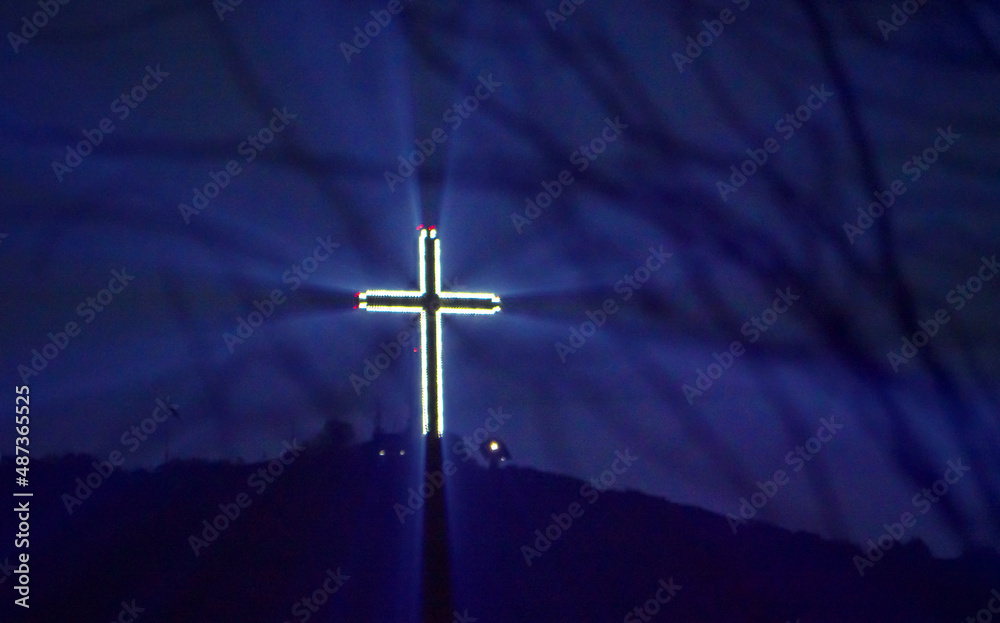 bright Christian cross at night Stock Photo | Adobe Stock
