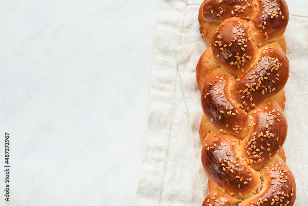 Challah bread. Sabbath kiddush ceremony composition. Freshly baked ...