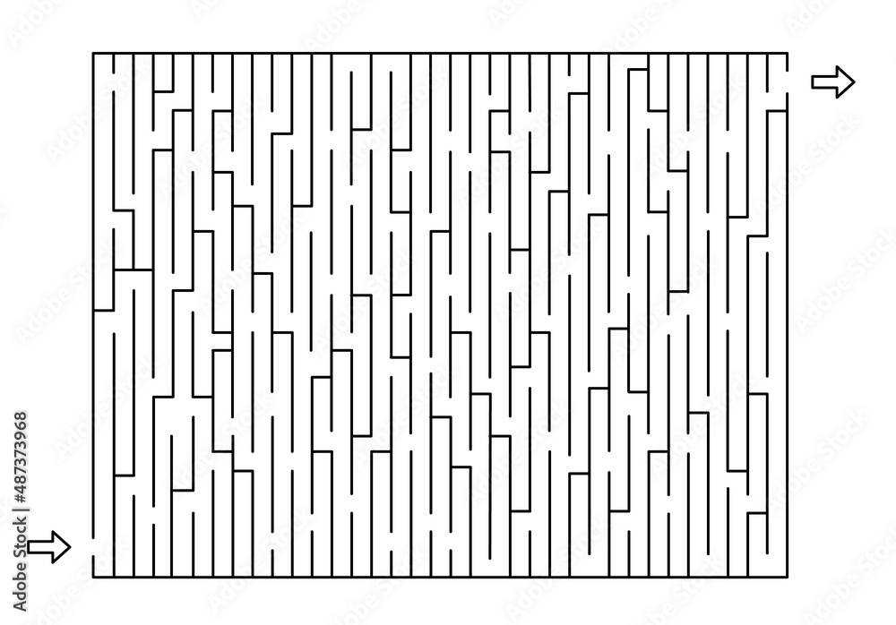 Rectangle labyrinth with entry and exit. Vertical Line maze game. Hard ...